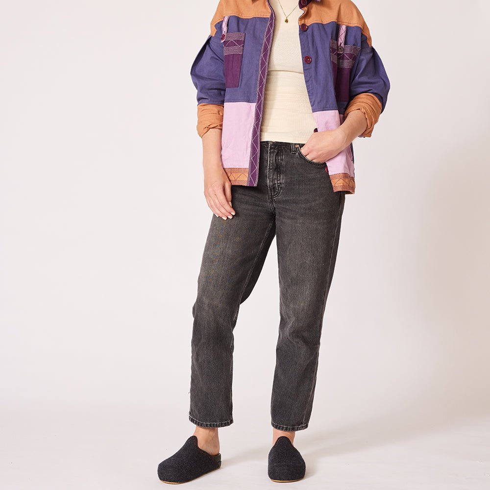 The Woolie Burro - Charcoal with Green Vegan Leather – Commbi